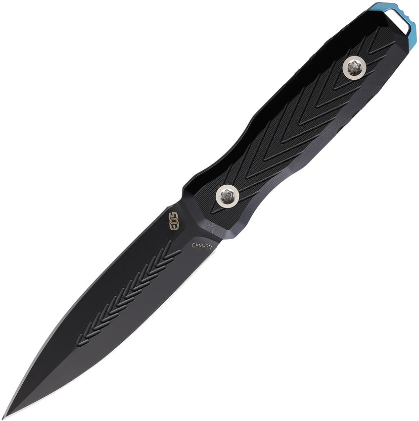 EOS Mini Thresher Black/Blue Aluminum CPM-3V Fixed Blade Knife w/ Shea ...