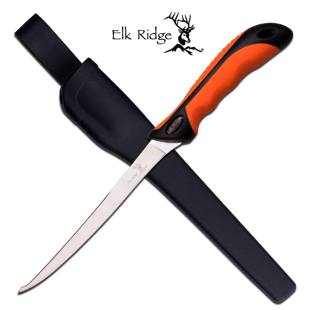 Elk Ridge Fish Filet Knife 12 .5" Black W/ Orange & Molded Sheath - 54 ...