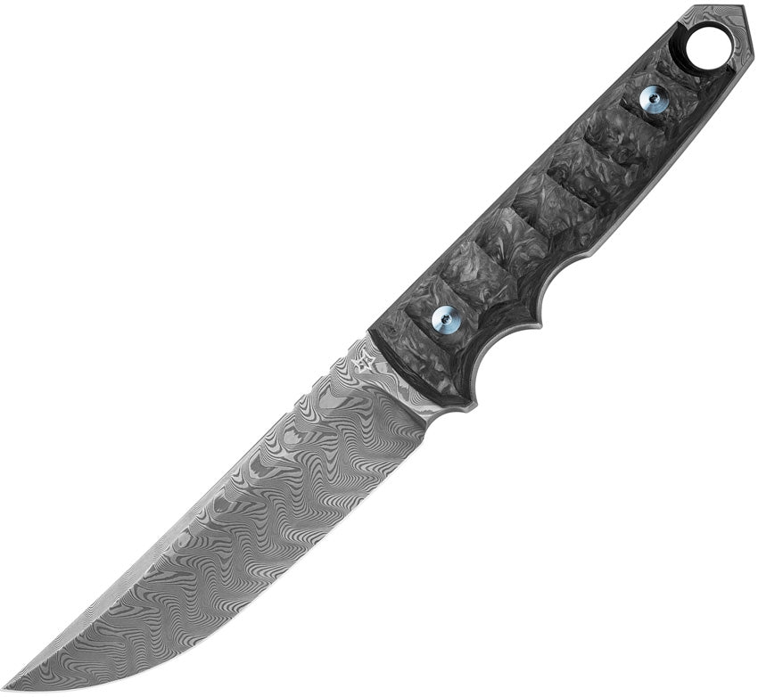 Fox Ryu Black Carbon Fiber Damascus Tactical Fixed Blade Knife w/ Shea ...