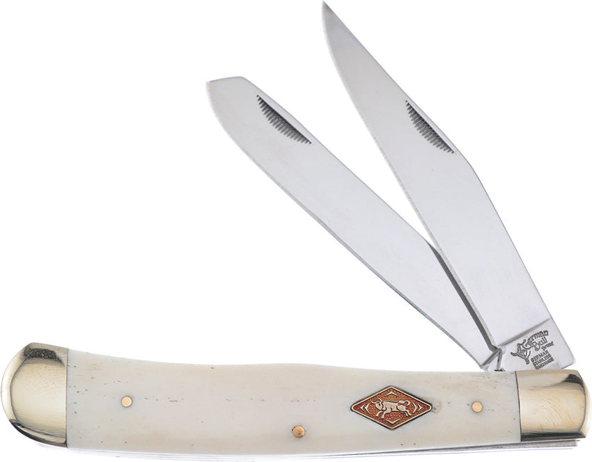 German Bull Smoothbone Trapper White Bone Handle Folding Stainless Kni ...
