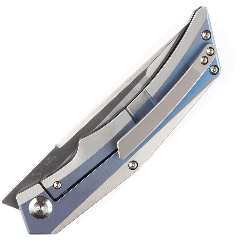 Kansept Knives Naska Knife Blue & Gray Titanium Folding Tanto CPM-S35V ...