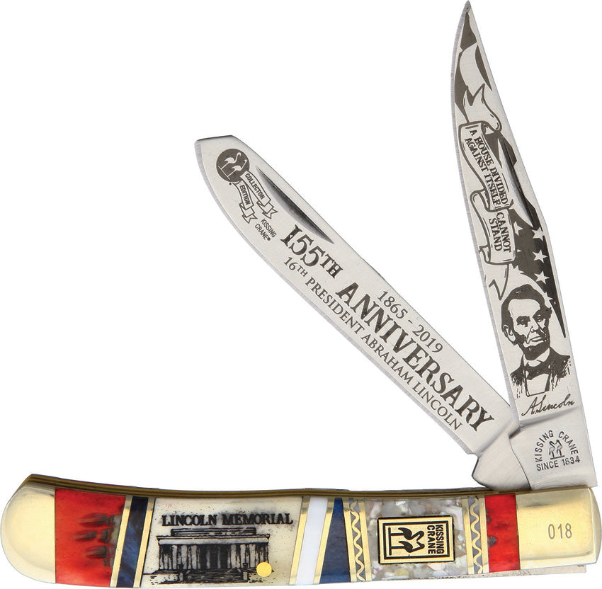 Kissing Crane Abe Lincoln Trapper Bone Red Folding Stainless Pocket Kn ...