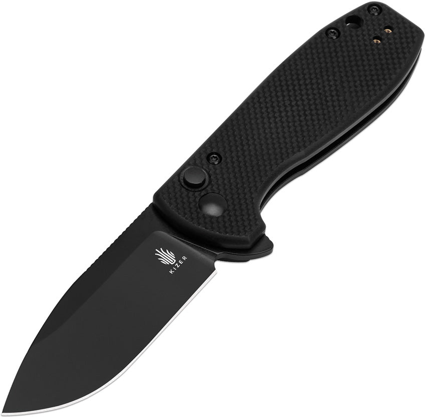 Kizer Cutlery Amicus Button Lock Black G10 Folding 9Cr18MoV Pocket Kni ...