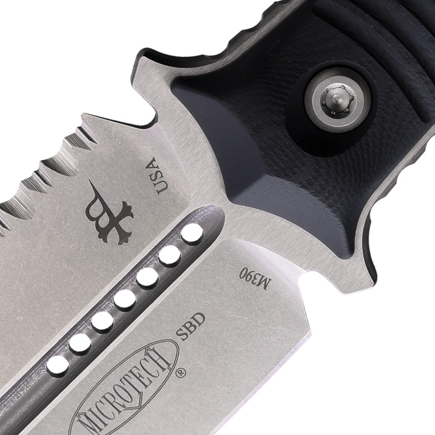 Microtech SBD Dagger Black G10 Serrated Double Edge Fixed Blade Knife ...