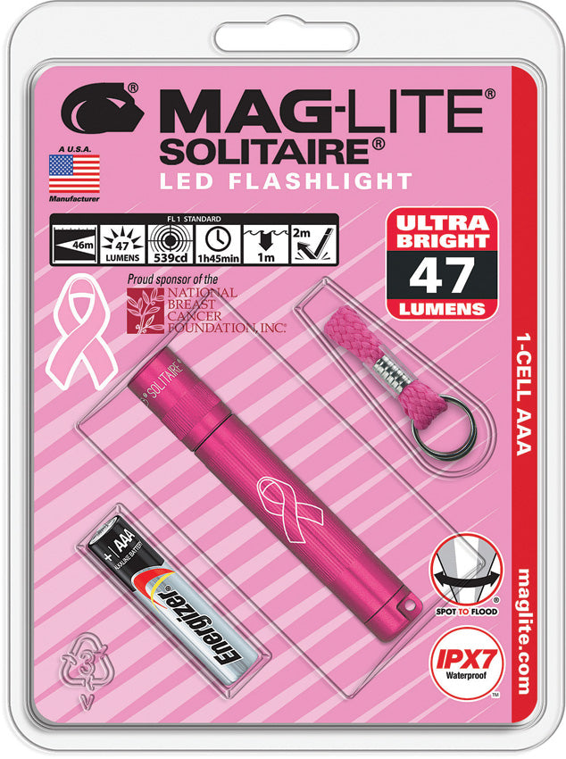 Mag-Lite Maglite LED Solitaire NBCF 3.25"Pink Aluminum Flashlight 6034 ...