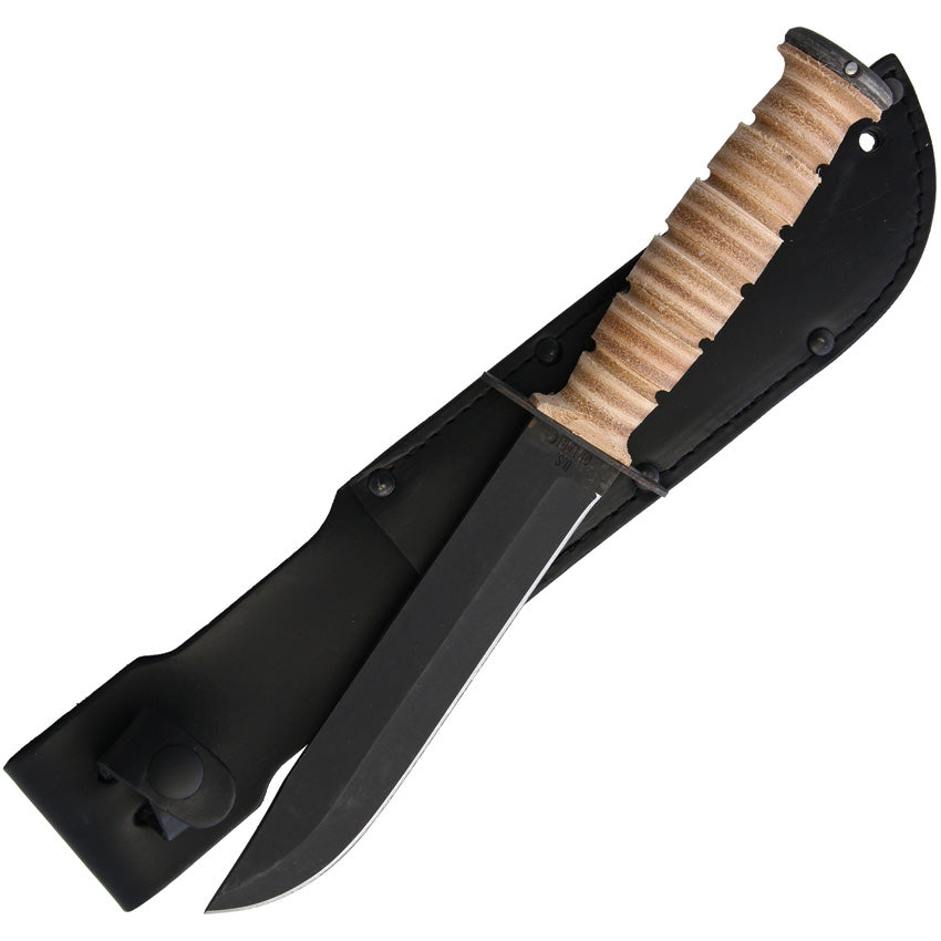 Ontario 498 Stacked Leather Black Fixed Blade Combat Knife w/ Sheath 8 ...