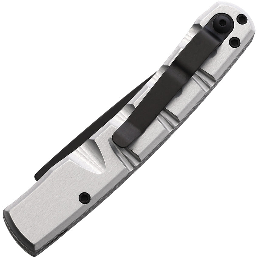 Piranha Knives Automatic Virus Knife Button Lock Silver Aluminum Black ...
