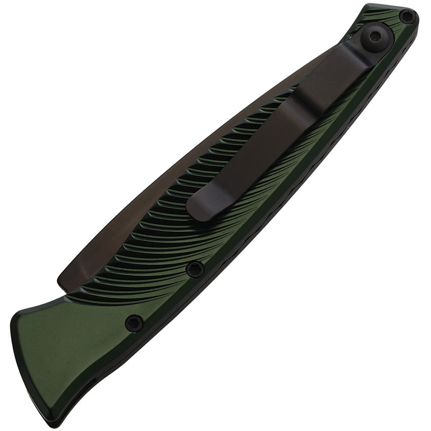 Piranha Knives Automatic DNA Tactical Knife Button Lock Green Aluminum ...