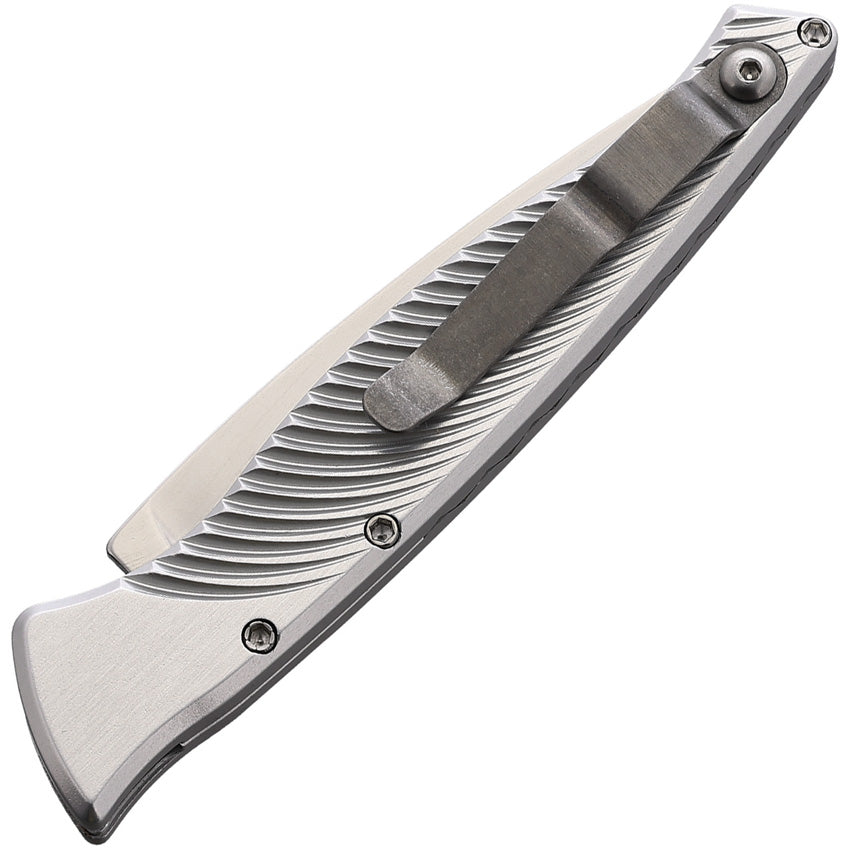 Piranha Knives Automatic DNA Tactical Knife Button Lock Silver Aluminu ...