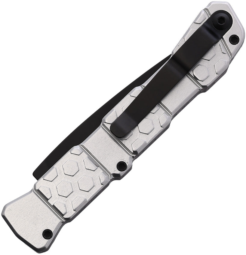 Piranha Knives Automatic 21 Tactical Knife Button Lock Silver Aluminum ...