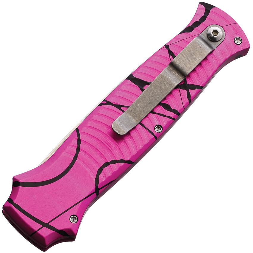 Piranha Knives Automatic Bodyguard Knife Button Lock Black & Pink Alum ...