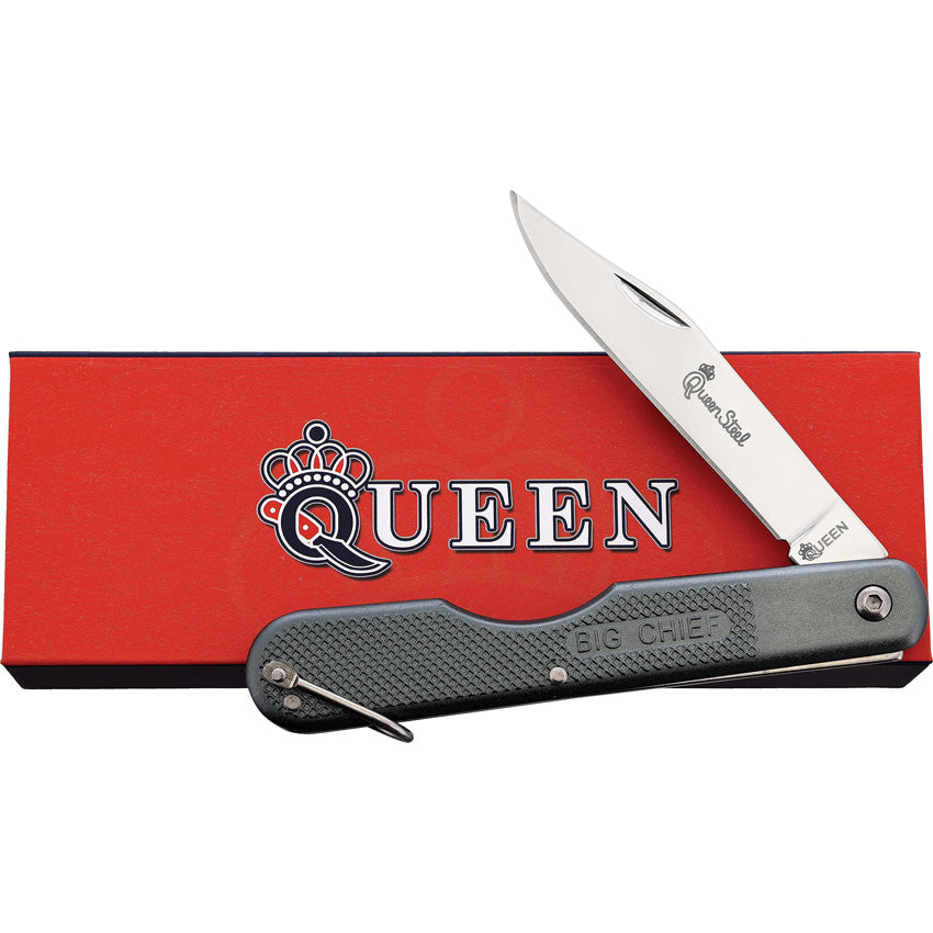 Queen Big Chief Easy Opener Gray Aluminum Folding Stainless Pocket Kni ...