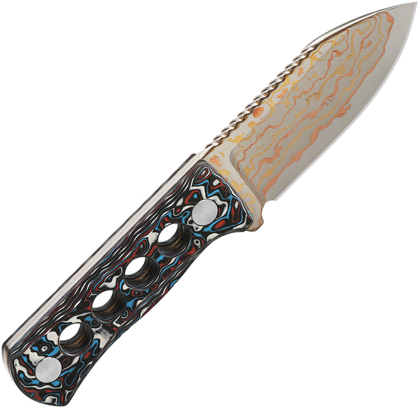 QSP Knife Canary Nebula Carbon Fiber Copper Damascus Fixed Blade Neck ...