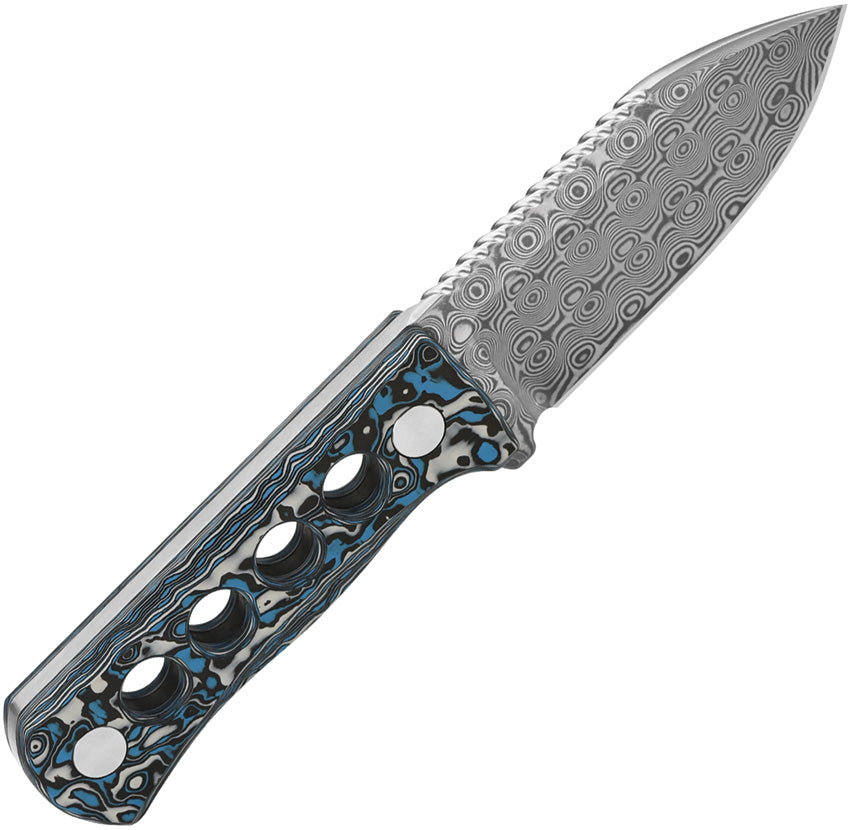 QSP Knife Canary Frost Carbon Fiber Damascus Steel Fixed Blade Neck Kn ...