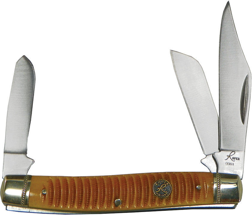 Roper Knives Sand Viper Stockman Pocket Knife Bone Folding 1065 Carbon ...