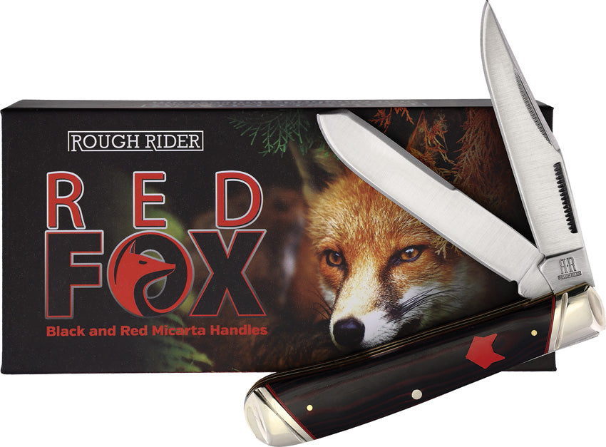 Rough Ryder Red Fox Trapper Red & Black Micarta Folding Stainless Knif ...