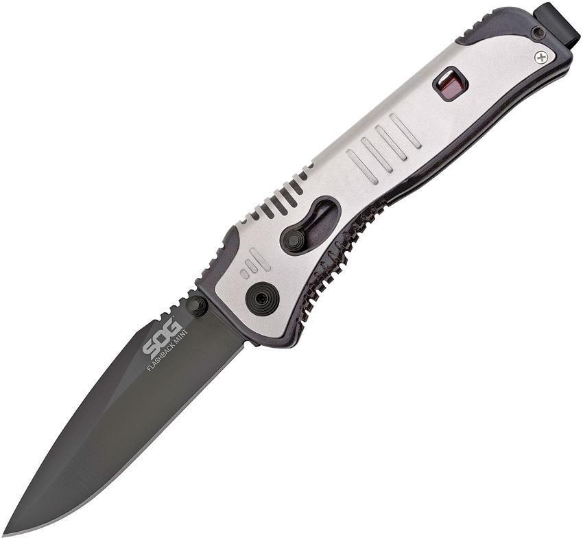 SOG Flashback Mini A/O Black TiNi Drop Point AUS-8 Folding Blade Knife ...