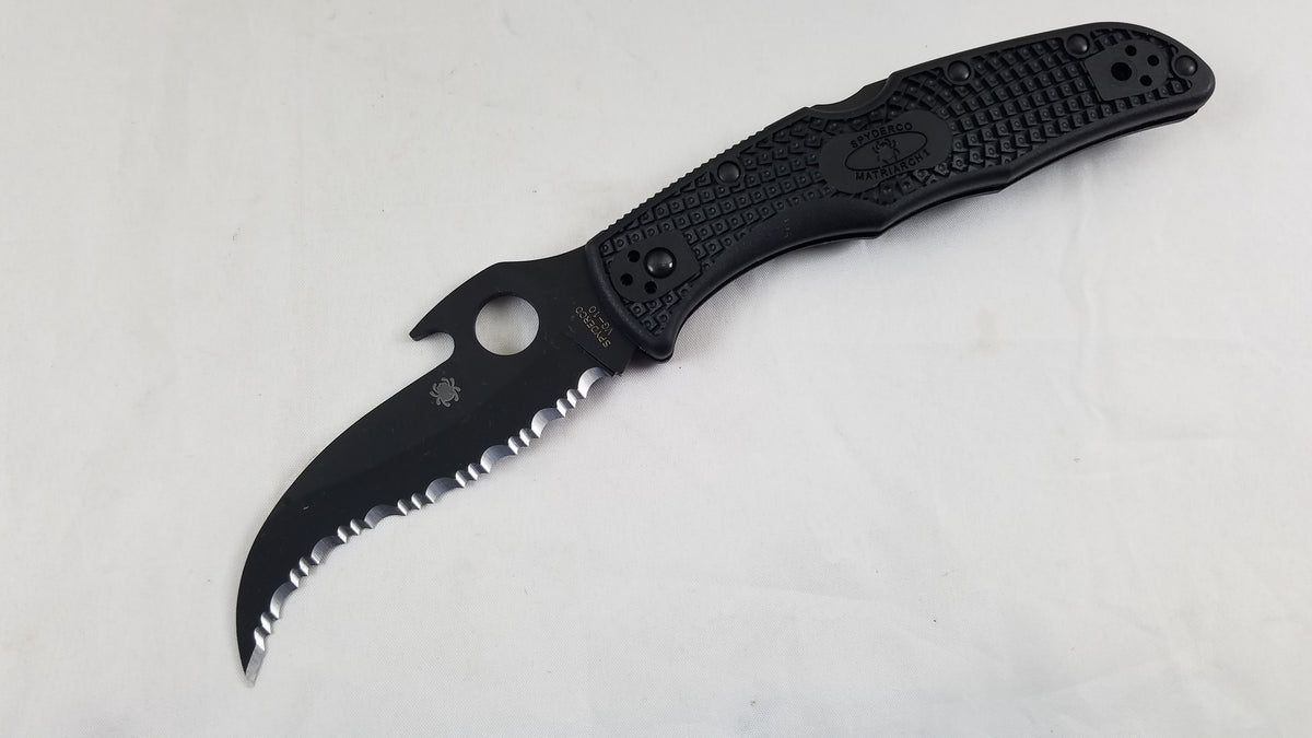 Spyderco Matriarch 2 Lockback Folding Serrated Blade Black Handle Knif ...