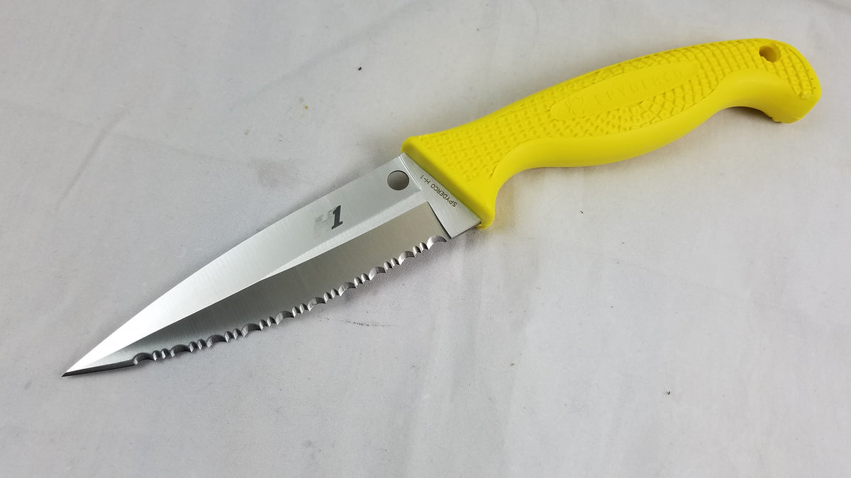 Spyderco Fish Hunter Satin Fixed Serrated Blade Yellow FRN Handle Knif ...