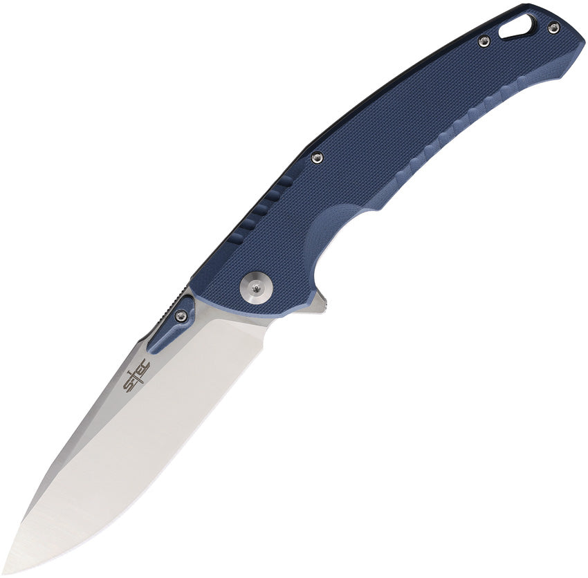 S-TEC Linerlock Blue G10 Handle Stainless Steel Clip Point Folding Poc ...