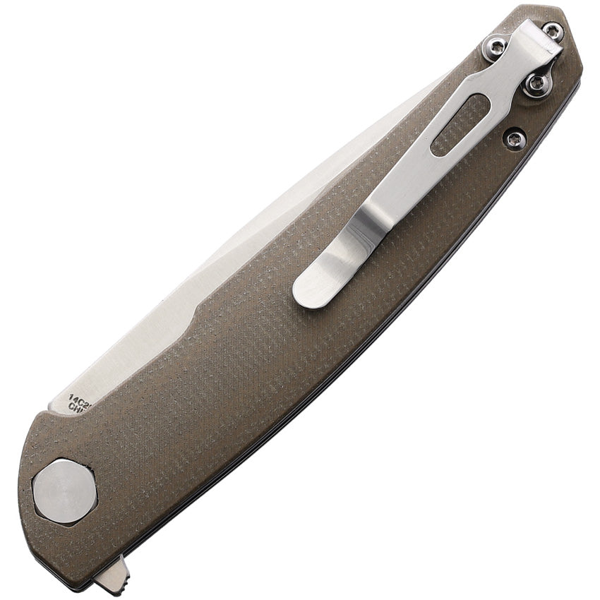 S-TEC Linerlock Kangaroo Tan G10 Handle Stainless Clip Point Folding P ...