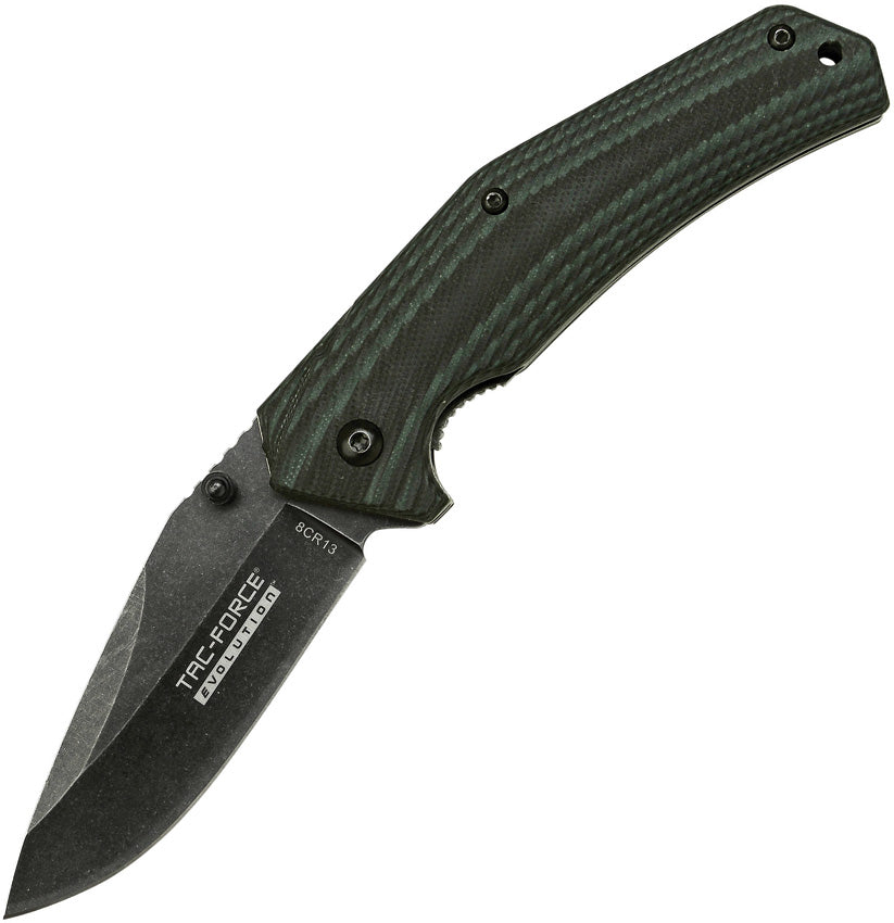 Tac Force Evolution Spring Assist A/O Black & Green G10 Folding Knife ...