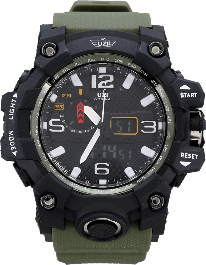 UZI Shock OD Green Black Rubber Band Wrist Watch W1545G – Atlantic ...