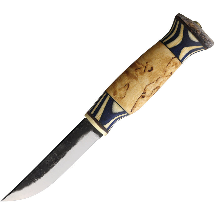 Wood Jewel Lion Blue & White Curly Birch Carbon Steel Fixed Blade Knif ...