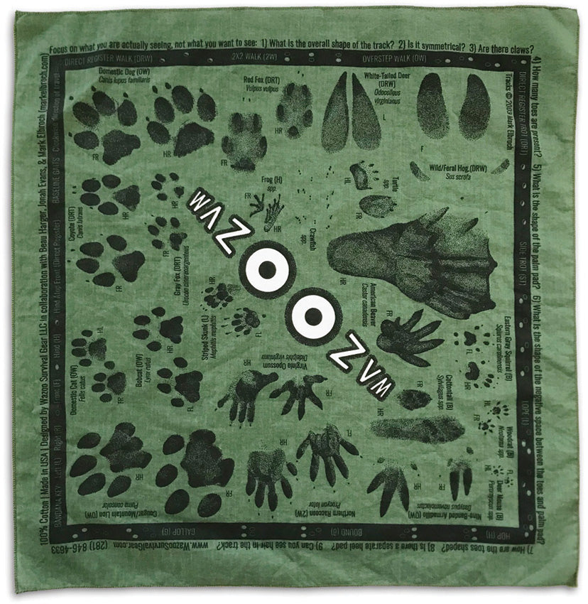 Wazoo Survival Gear Green Animal Tracking Field Prints Bandana Head Co ...