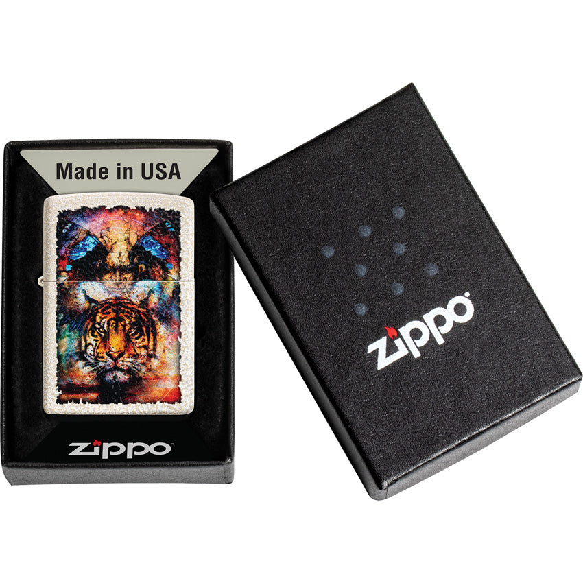 Zippo Tiger Design White Pocket Lighter 2.25" Mercury Glass Windproof ...