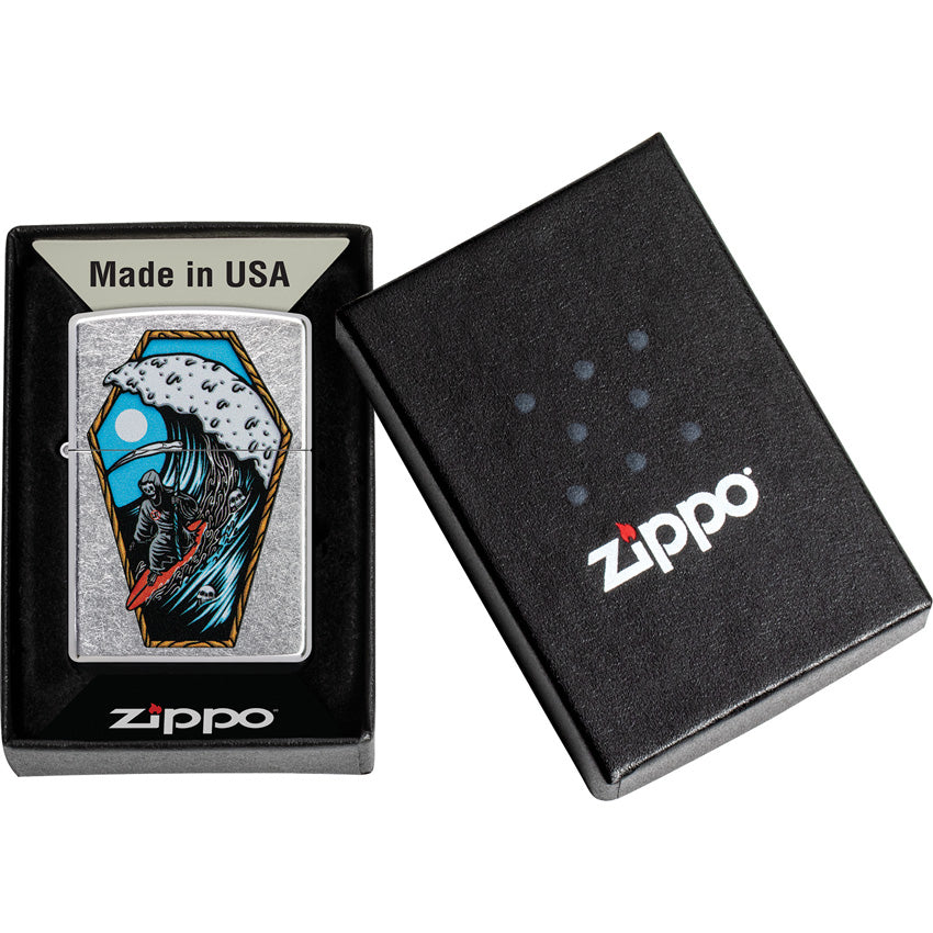Zippo Reaper Surfer Design Street Chrome Windless USA Made Lighter 718 ...