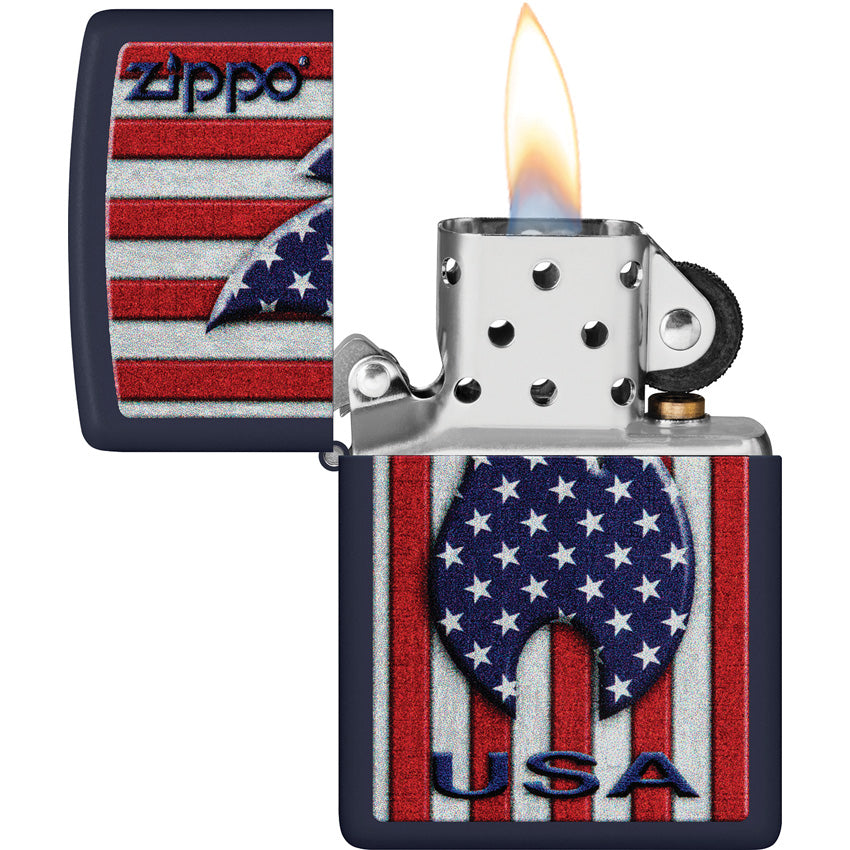 Zippo Patriotic Flame Design Navy/White Matte Water Resistant Lighter ...