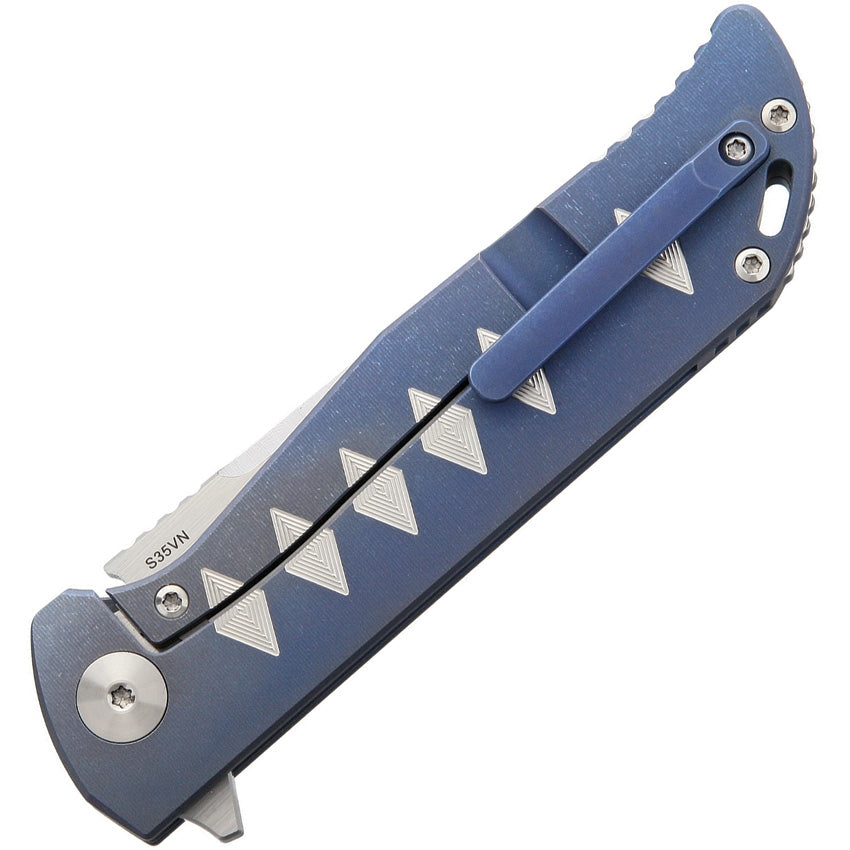 Reate Knives K2 Framelock Blue Silver Titanium Folding Tanto Blade Kni ...