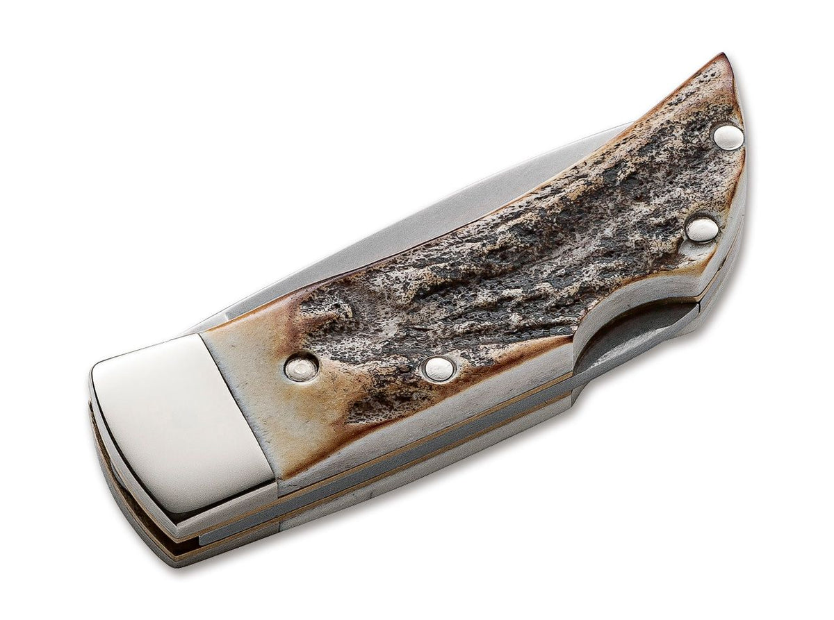 Boker Lockback Stag Handle Stainless Drop Point Folding Knife 111006 ...