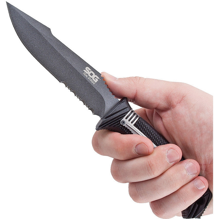 SOG SEAL Strike Deluxe Fixed Blade Black & Gray Handle Knife + Sheath ...