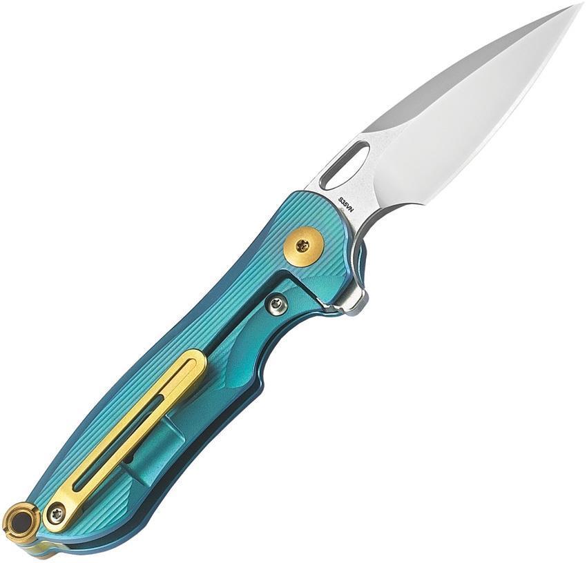 Bestech Knives Parrot Framelock Light Blue Titanium S35VN Folding Knif ...