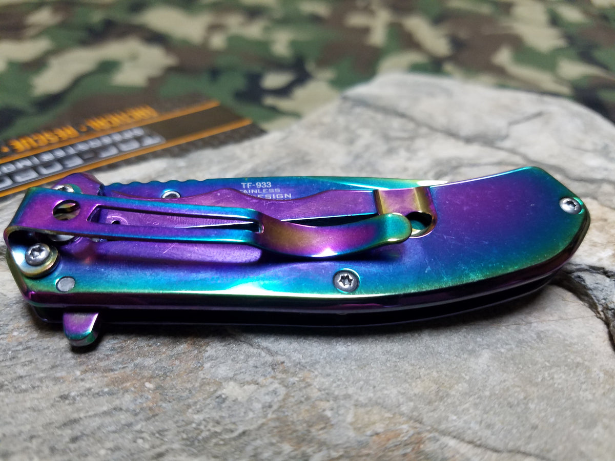 6" Tac Force Rainbow Titanium Folding Pocket Knife Assisted Opening ...